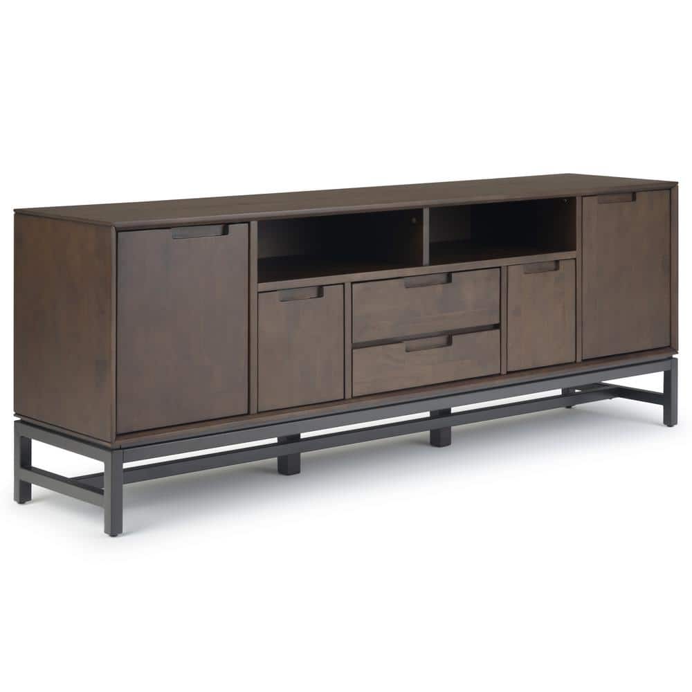 Simpli Home Banting Solid Hardwood 72 in. Wide Industrial TV Media ...