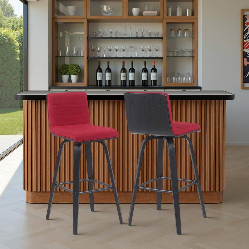 Armen Living Vienna 39.5 in. H Red / Black Square Back Wood Bar Stool ...