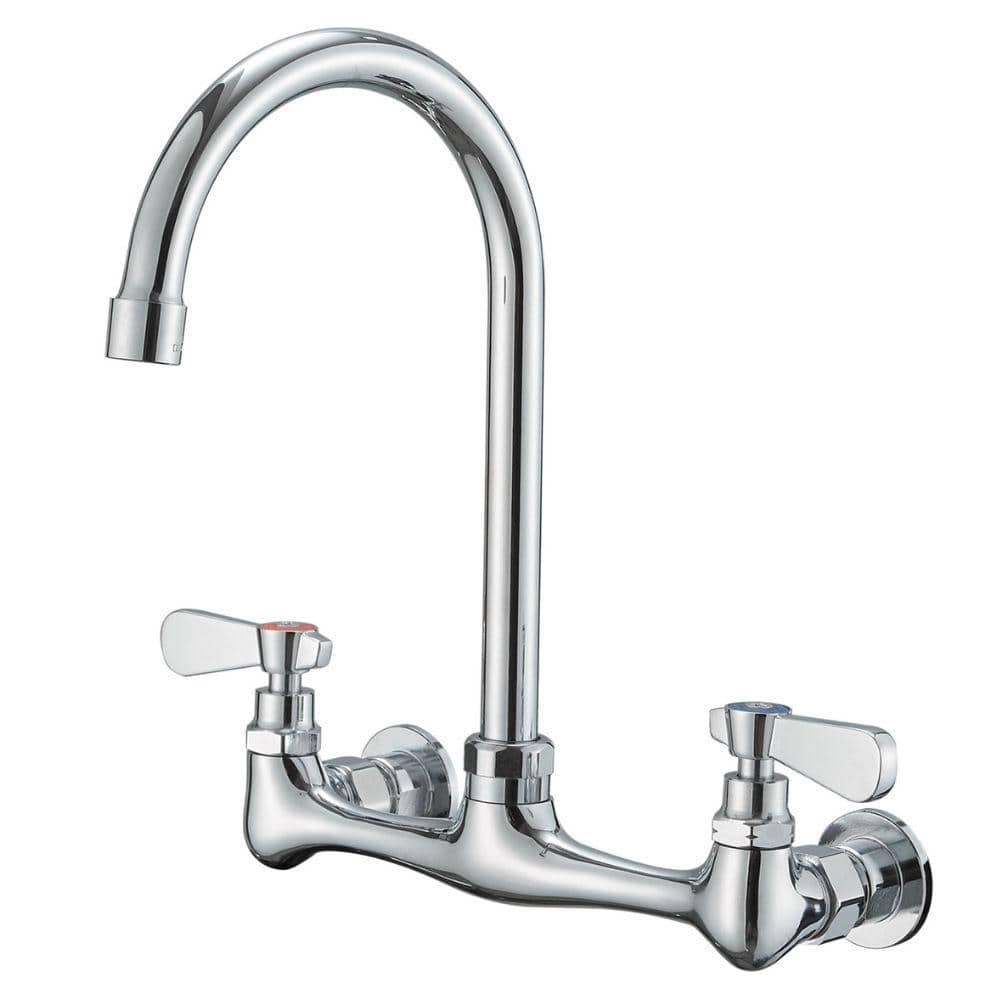 Lukvuzo Double-Handle Wall Mount Standard Kitchen Faucet with High Arc ...