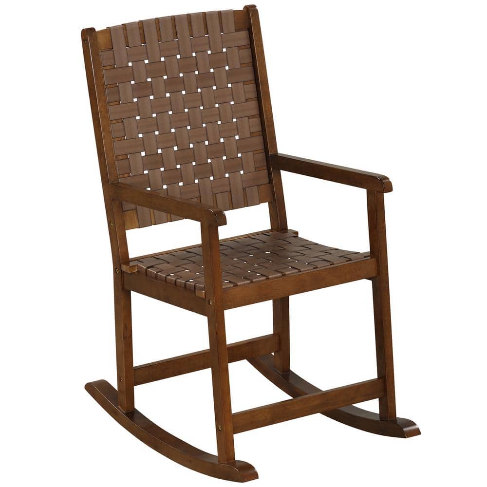 ANGELES HOME Brown Wood Outdoor Rocking Chair with PU Seat 11JV8CK287BN ...
