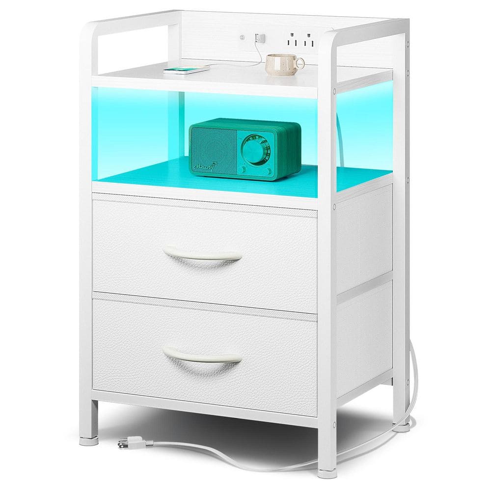 Merra FlexCore White 2-Drawer 15.6 in. W Modern Nightstand with ...