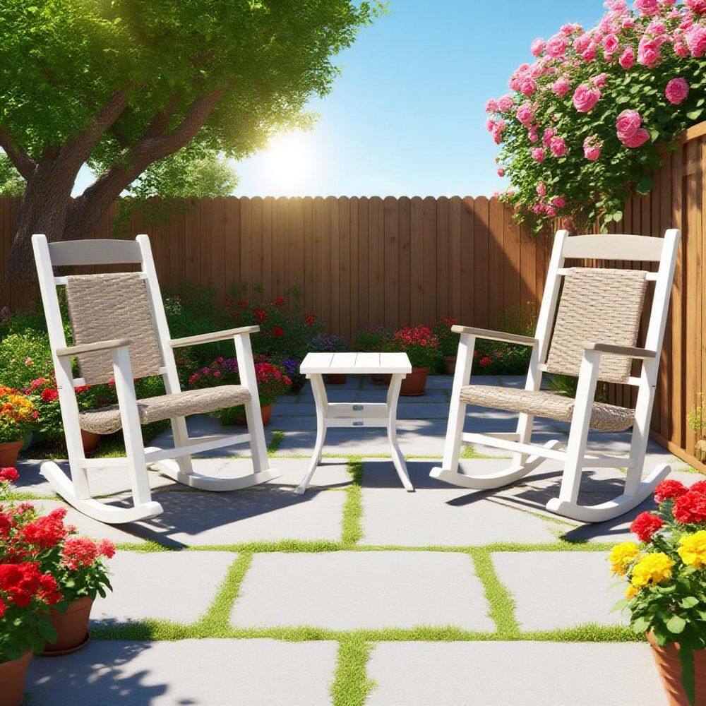 Gray-White Plastic Outdoor Rocking Chairs with 380 lbs. Support ...