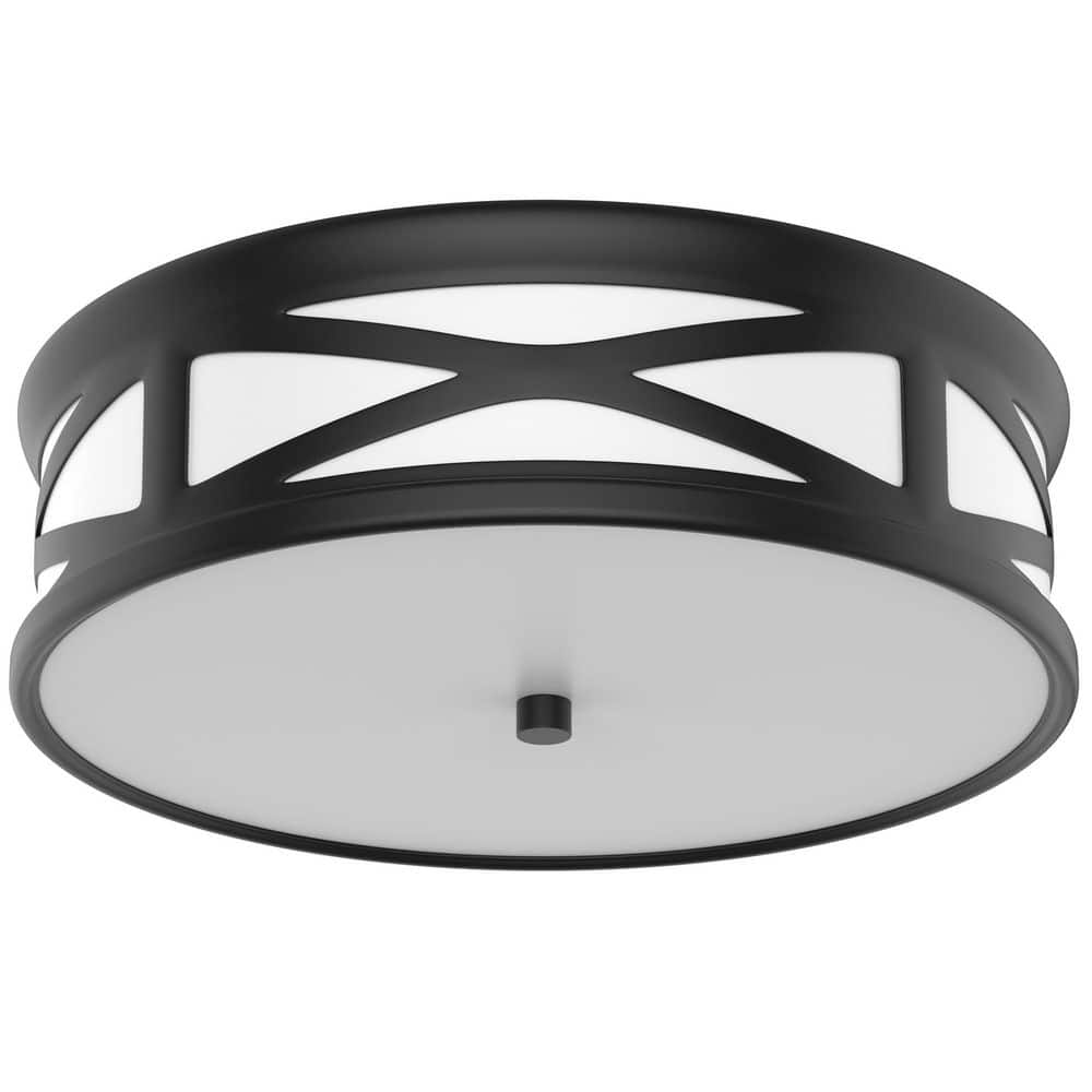YANSUN 12 in. Black LED Flush Mount Ceiling Light, 1-Light Modern ...