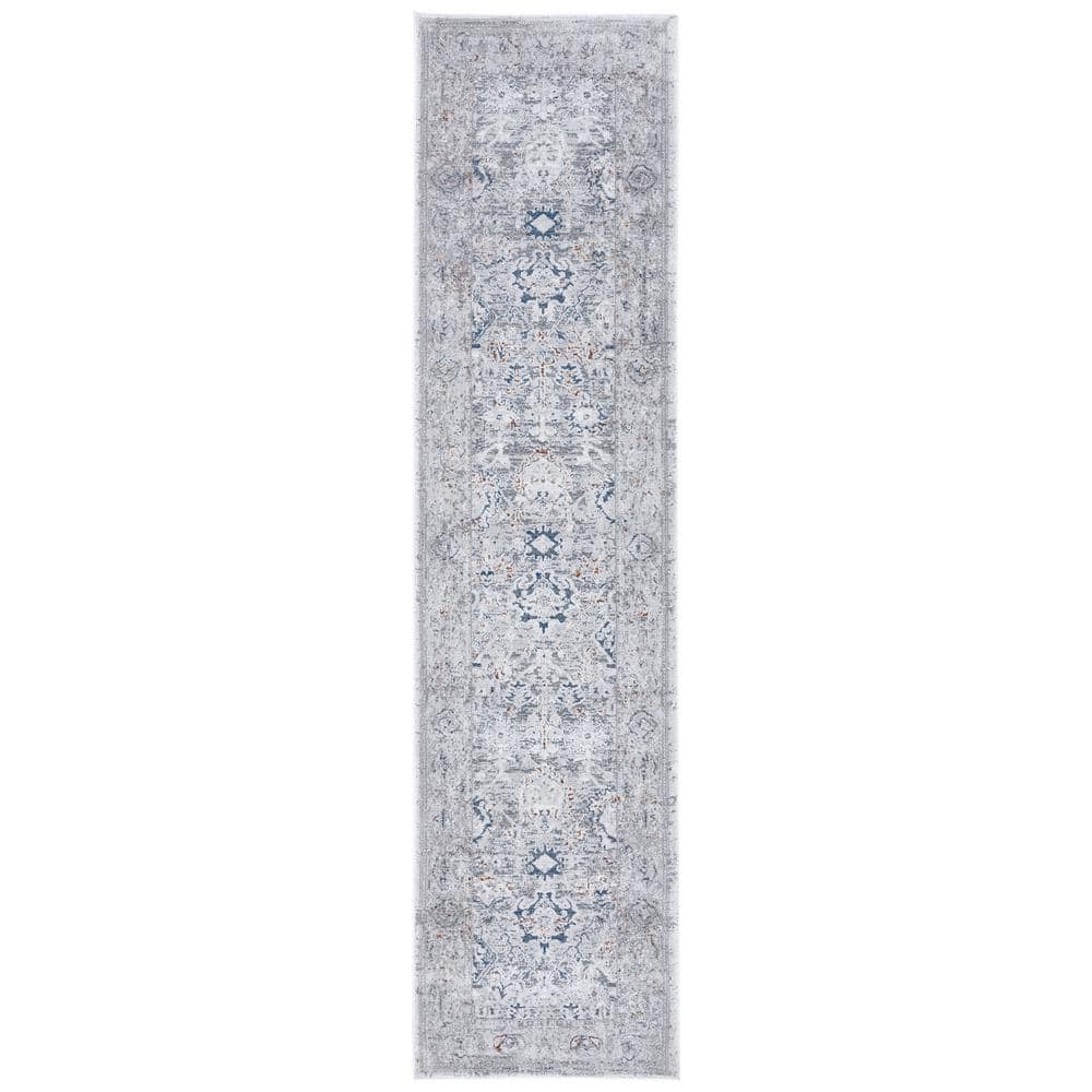 SAFAVIEH Craft Gray/Blue 2 ft. x 9 ft. Distressed Border Runner Rug ...