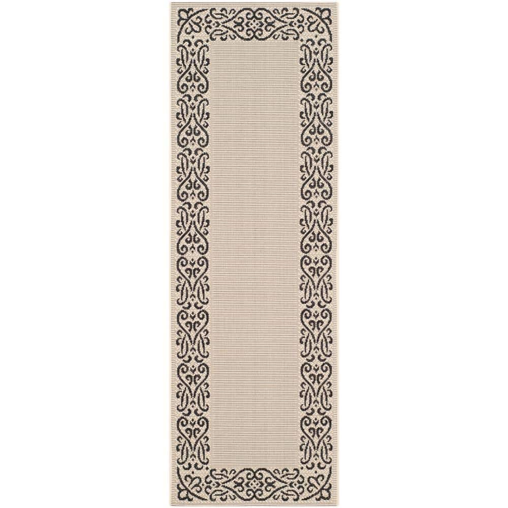 SAFAVIEH Courtyard Sand/Black 2 ft. x 7 ft. Border Indoor/Outdoor Patio ...