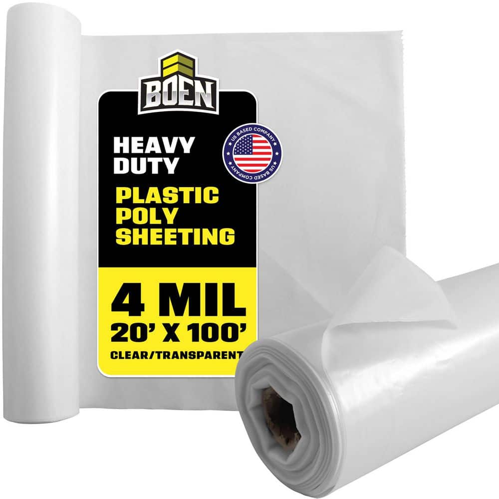 BOEN 20 ft. x 100 ft. 4 mil Clear Plastic Sheeting for Construction ...