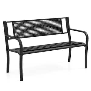 ANGELES HOME 50 in. Metal Outdoor Garden Bench with Slatted Backrest ...