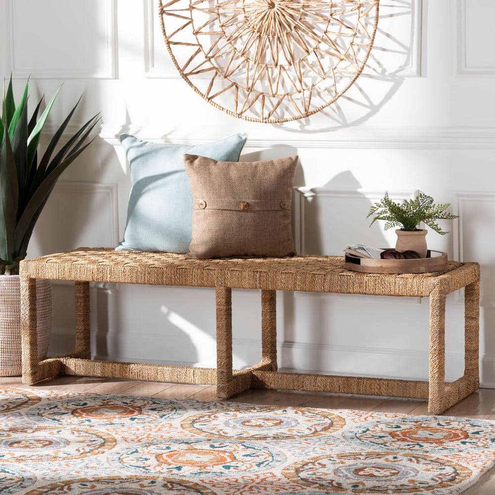bali & pari Cipally Natural Brown Seagrass Accent Bench 59.1 in. 251 ...