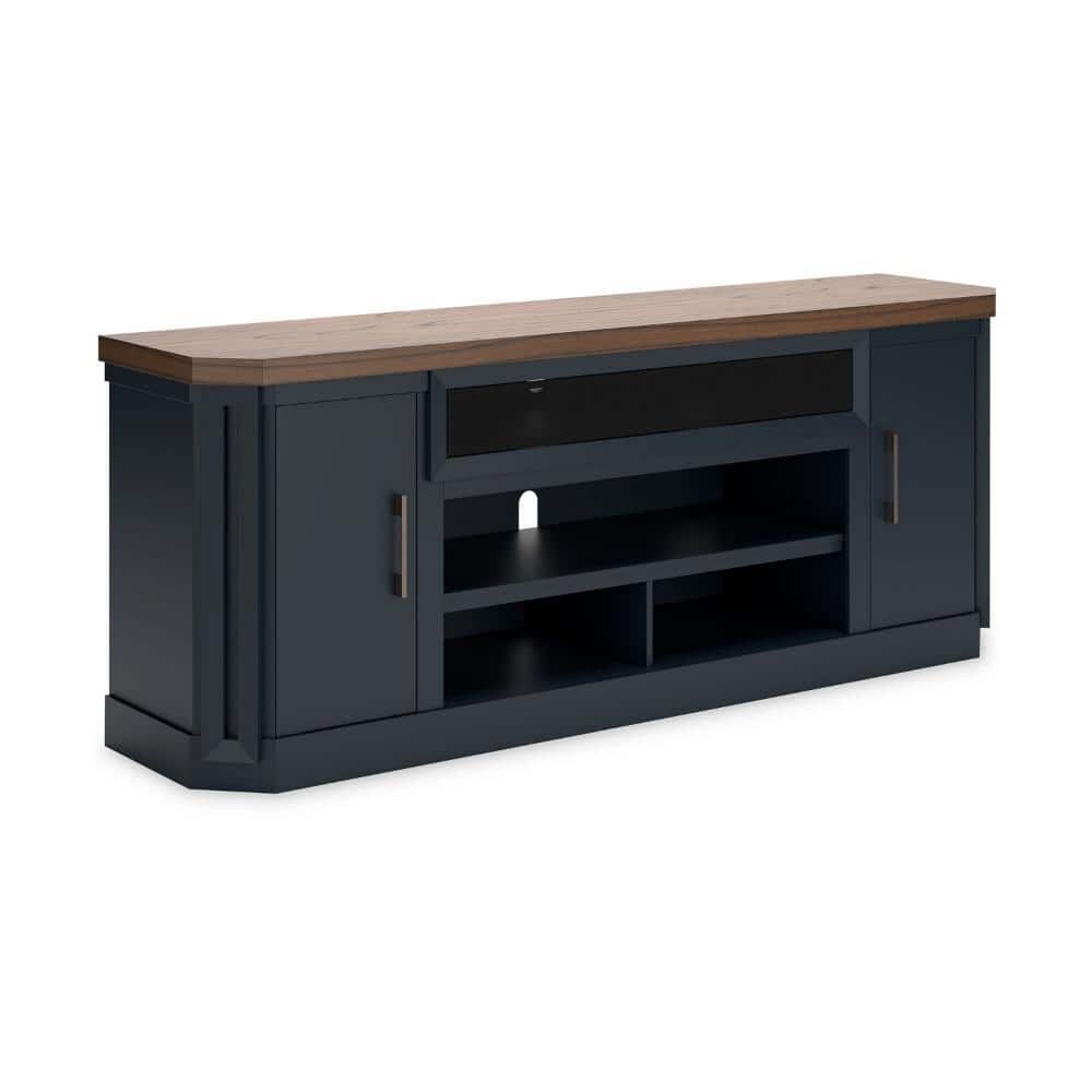 Benjara Docken Stale Blue and Brown TV Stand Fits TV's up to 60 to 65 ...