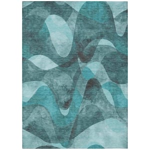 HomeRoots Teal 3 ft. x 5 ft. Woven Abstract Polyester Rectangle Indoor ...