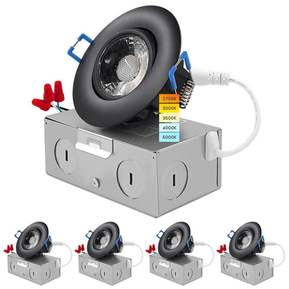 LUXRITE 3 in. Adjustable LED Gimbal Canless Recessed Light with J-Box 5 ...