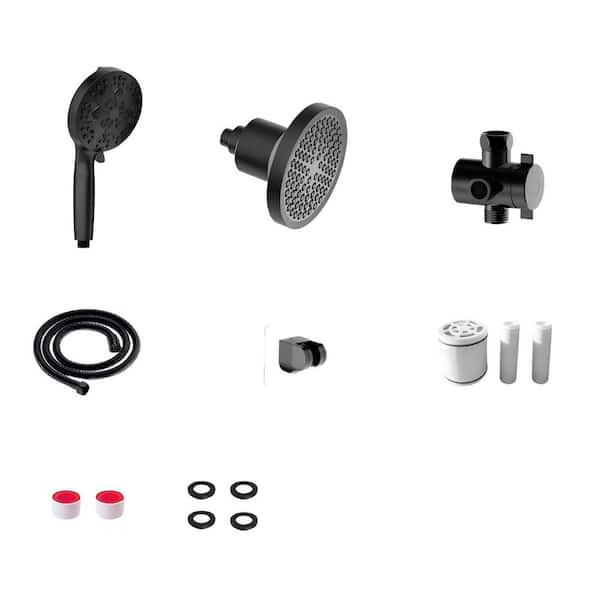 Wudkey 1-Piece High Pressure Filtered Shower Head Combo in Black with ...
