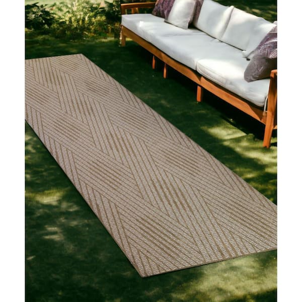 HomeRoots Beige 2 ft. x 8 ft. Loomed Geometric Polypropylene Runner ...