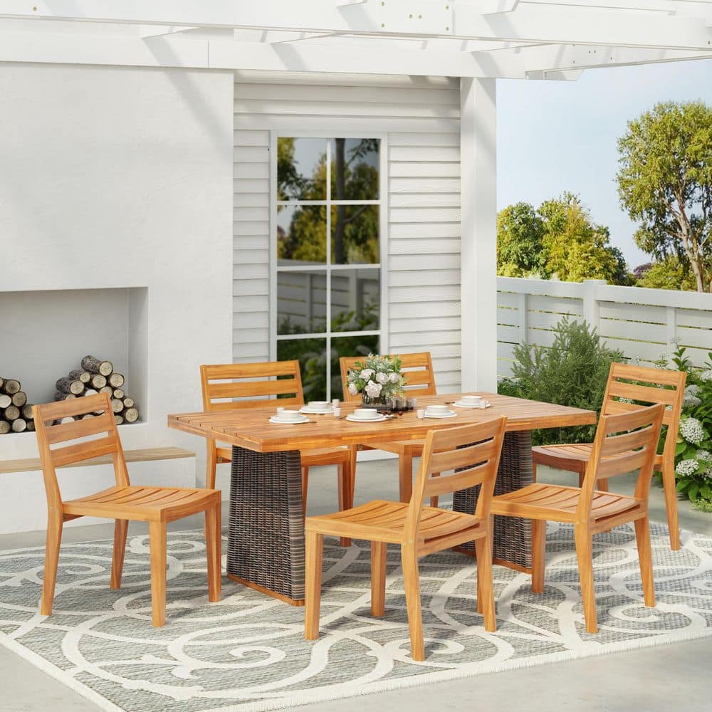 CHRISTOPHER KNIGHT HOME Orvian Modern Rustic Teak Finish 7-Piece Solid ...