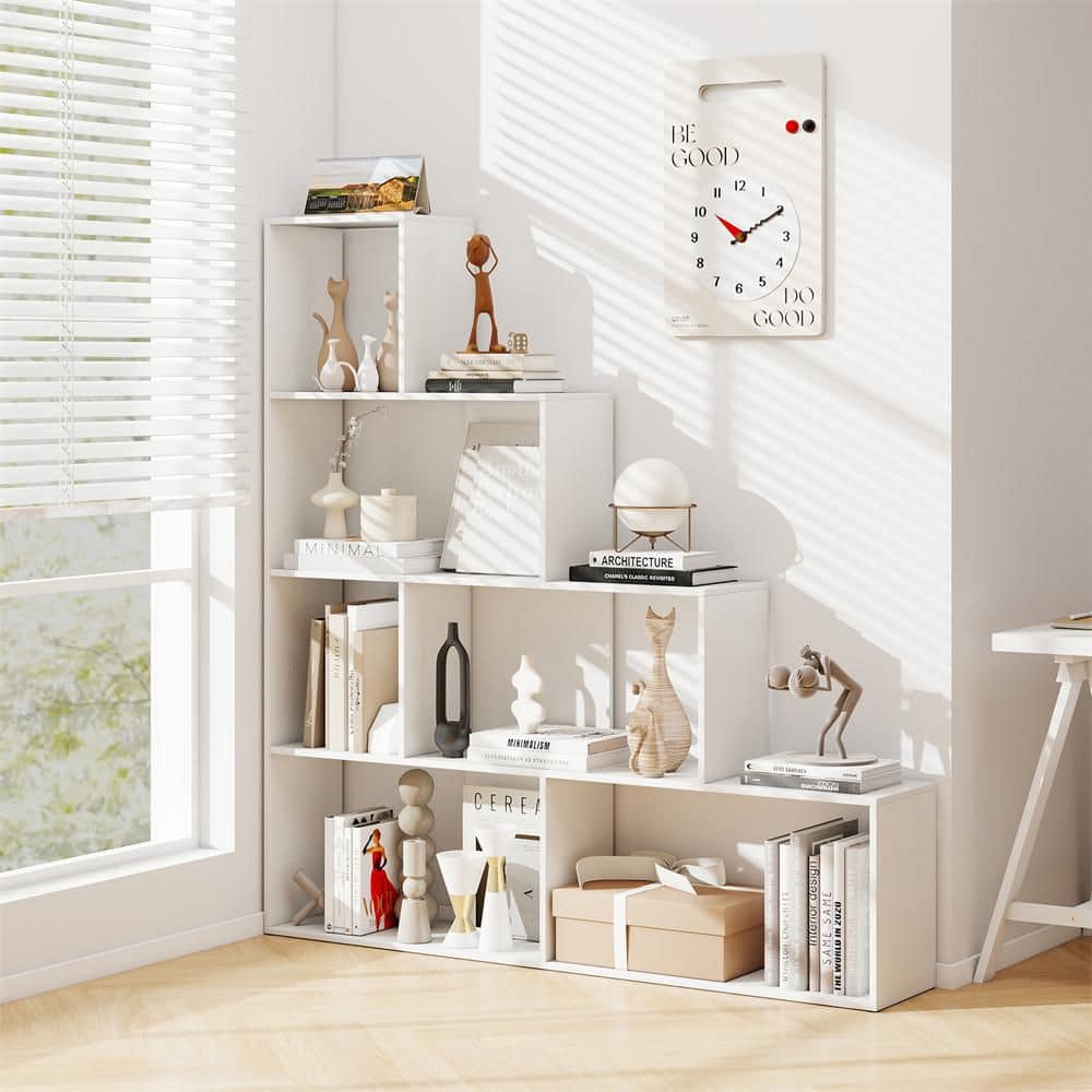 HONEY JOY 2PCS 64 in. Tall White Home Wood 4-tier Ladder Bookcase ...