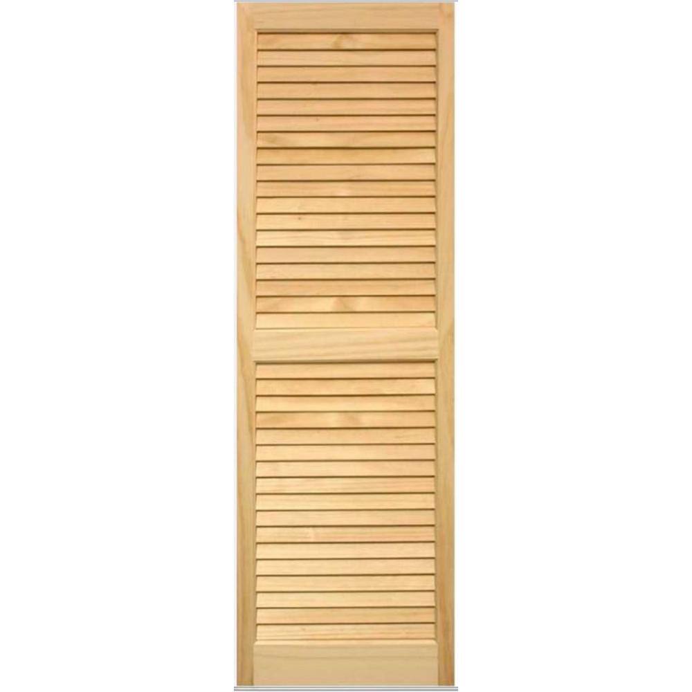 Pinecroft 15 in. x 80 in. Louvered Shutters Pair Unfinished Pine SHL80 ...
