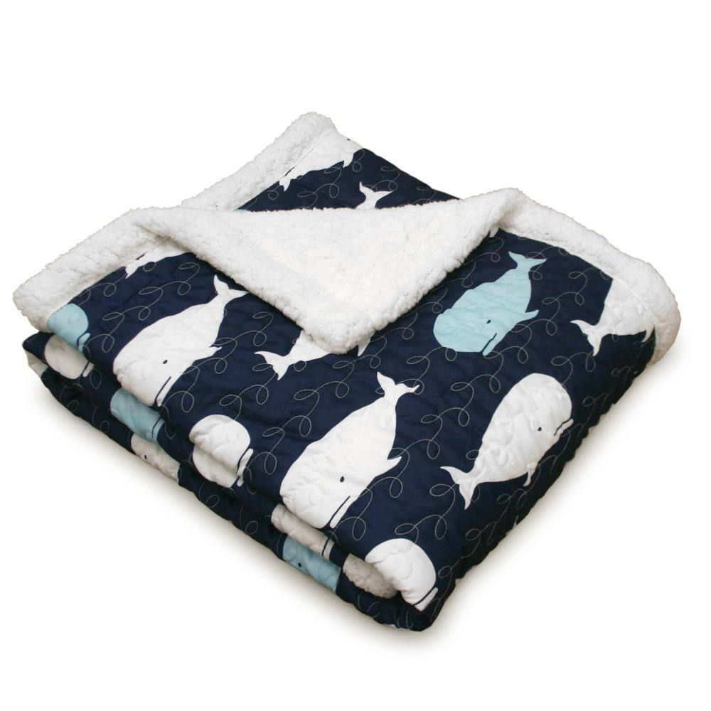 HomeBoutique Whale Navy Sherpa Throw C41895P15-000 - The Home Depot