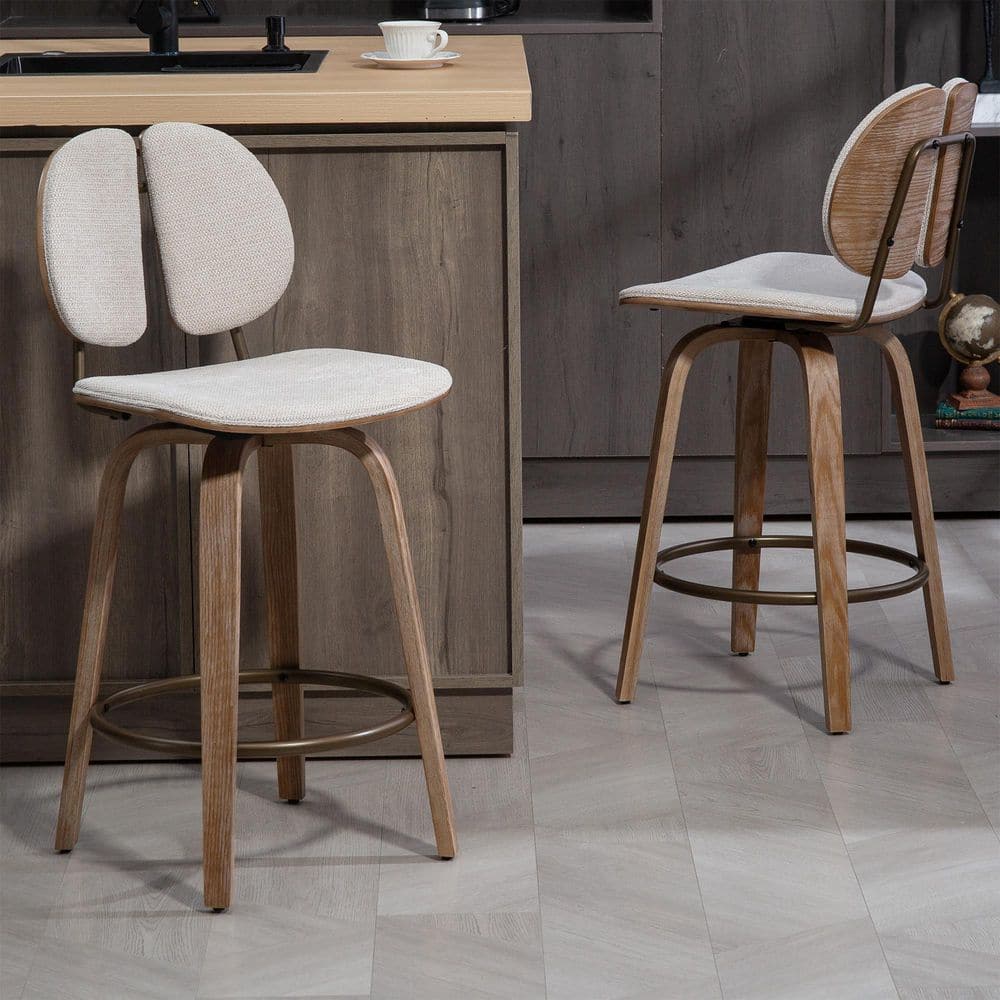 Glamour Home Betrys Beige Washed Woven Fabric Swivel Counter Stool with ...