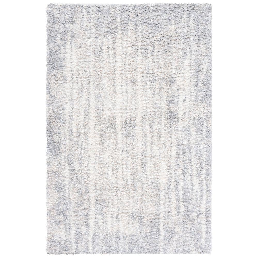 SAFAVIEH Berber Shag 9 ft. x 12 ft. Gray/Ivory Distressed Monochrome ...