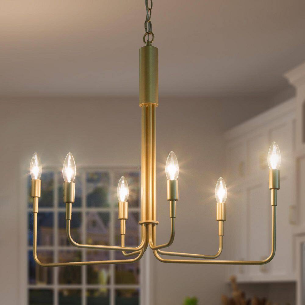 Reviews for LNC Modern 6-Light Gold Asymmetric Candlestick Chandelier ...