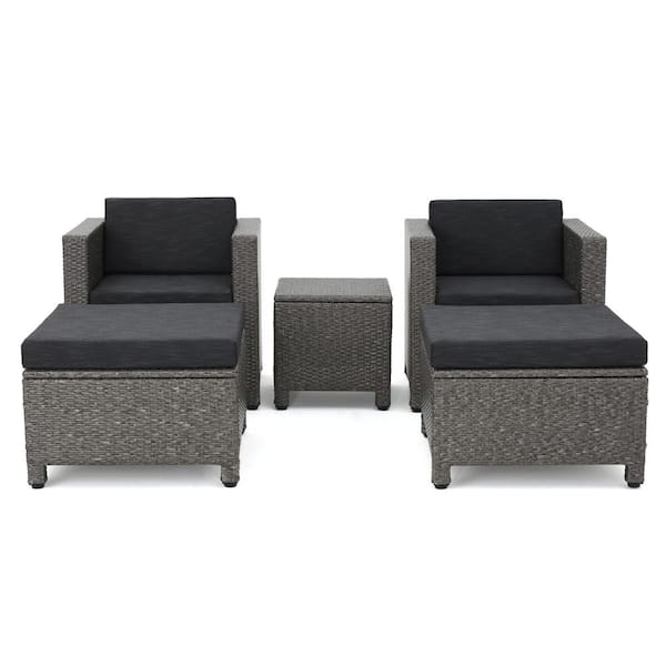 Noble House Puerta Mix Black 5-Piece Faux Wicker Outdoor Patio ...