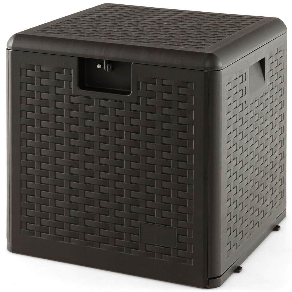 WELLFOR 31 Gal. Dark Brown HDPE Deck Box with with Lockable Lid ...