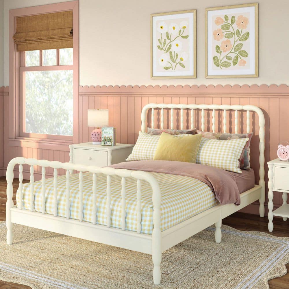 Max & Lily Jenny Lind Linen White Full Platform Bed with Solid Wood ...