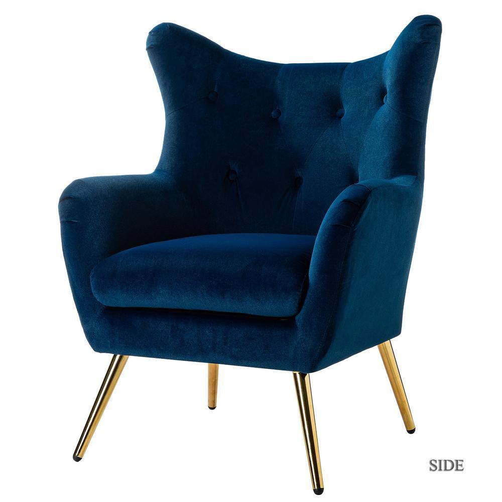 JAYDEN CREATION Jacob Golden Leg Navy Tufted Wingback Chair CHDT0103 ...