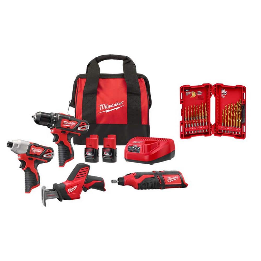 Milwaukee M12 12V Lithium-Ion Cordless 4-Tool Combo Kit with (2 ...