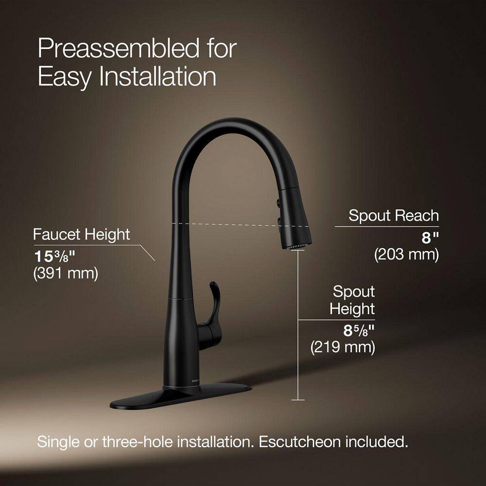 KOHLER Simplice Single-Handle Pull-Down Sprayer Kitchen Faucet in Matte ...