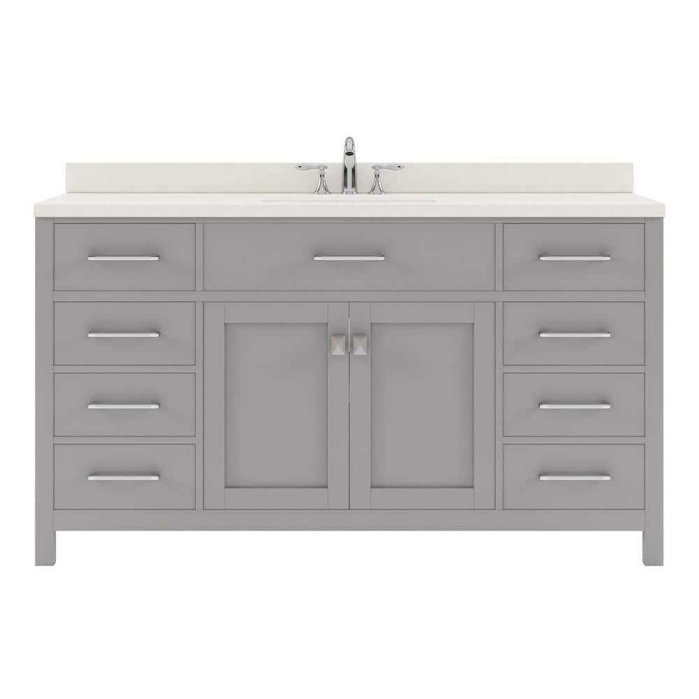 Virtu USA Caroline 60" Single Bath Vanity in Gray with White Quartz Top ...