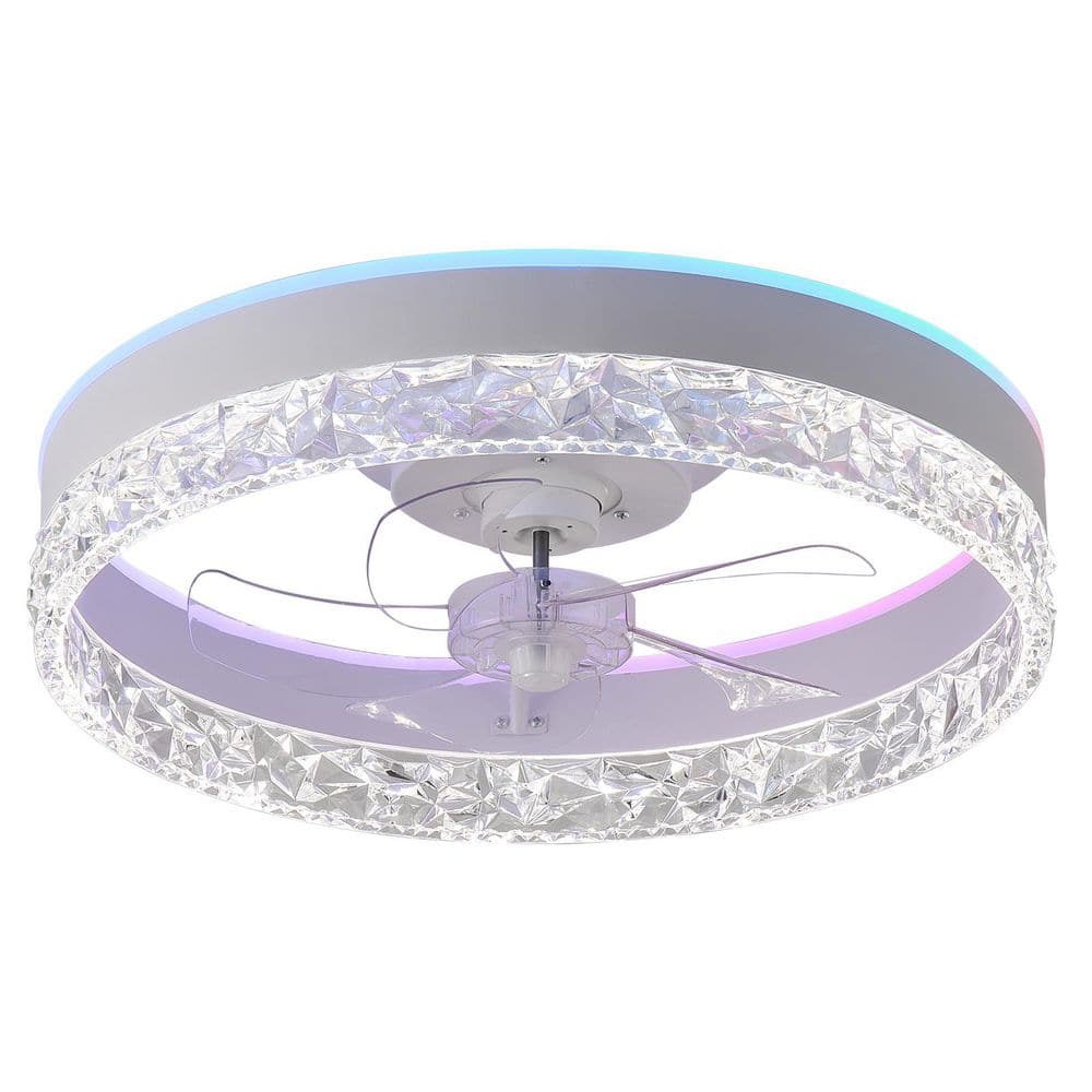 OLUZO 20 in. Smart Indoor Low Profile White Ceiling Fan with 6-Speed ...