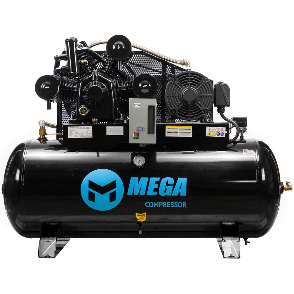 Mega Compressor 120 Gal. 15 HP 175 PSI Electric Horizontal Air ...