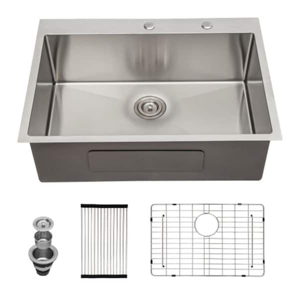 Flynama 33 x 22 in. Drop-in or Top Mount Single Bowl Stainless Steel ...
