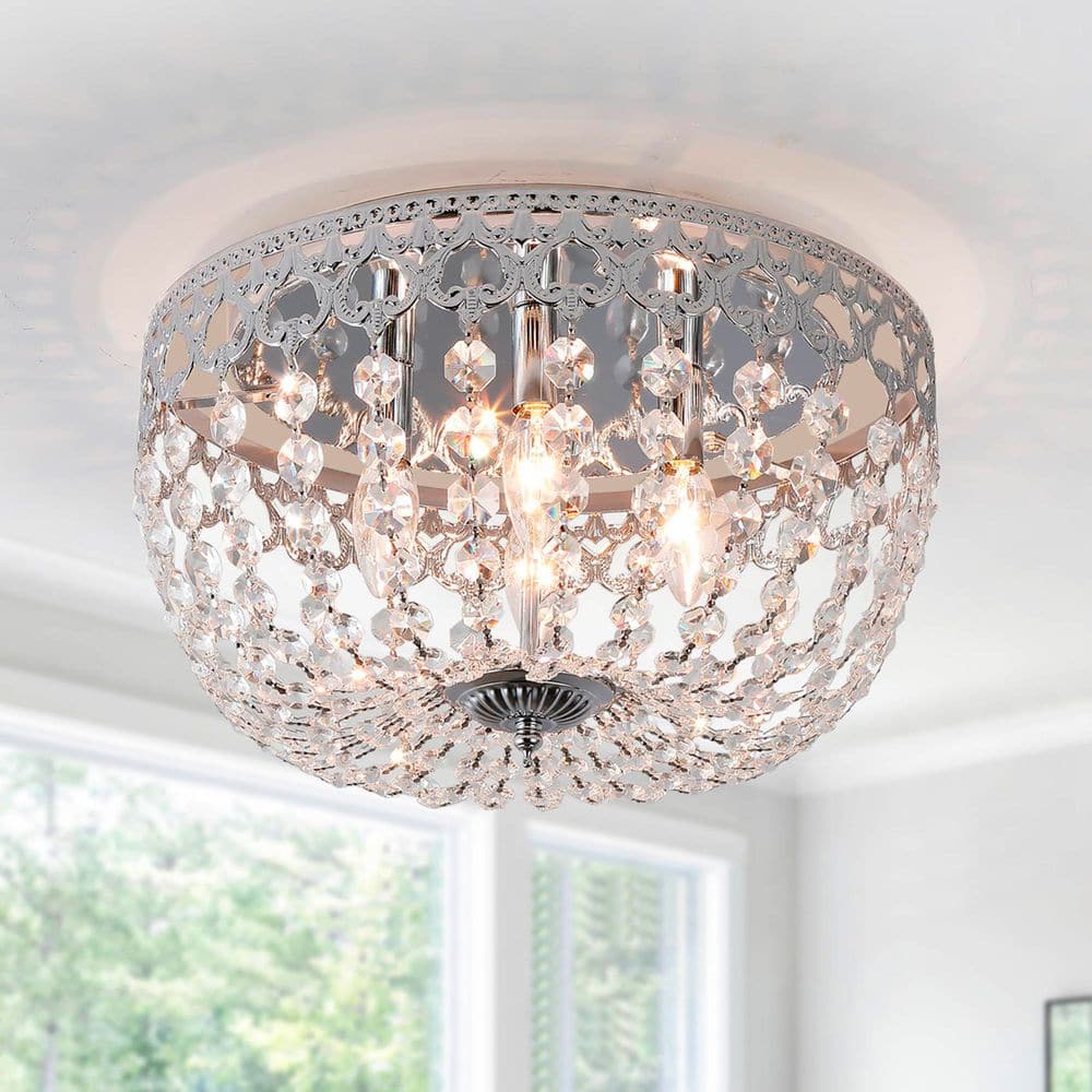 Maxax Portland 4-Light 15 in. Chrome Crystal Glam Flush Mount Lighting ...