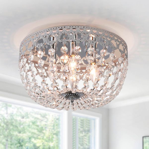 Maxax Portland 4-Light 15 in. Chrome Crystal Glam Flush Mount Lighting ...