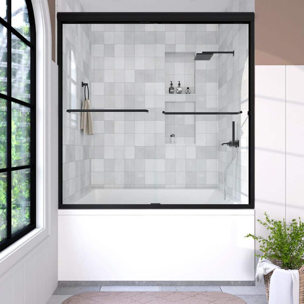 Hermitage Bath Sivilian 60 in. W x 56 in. H Sliding Bath Tub Door in ...