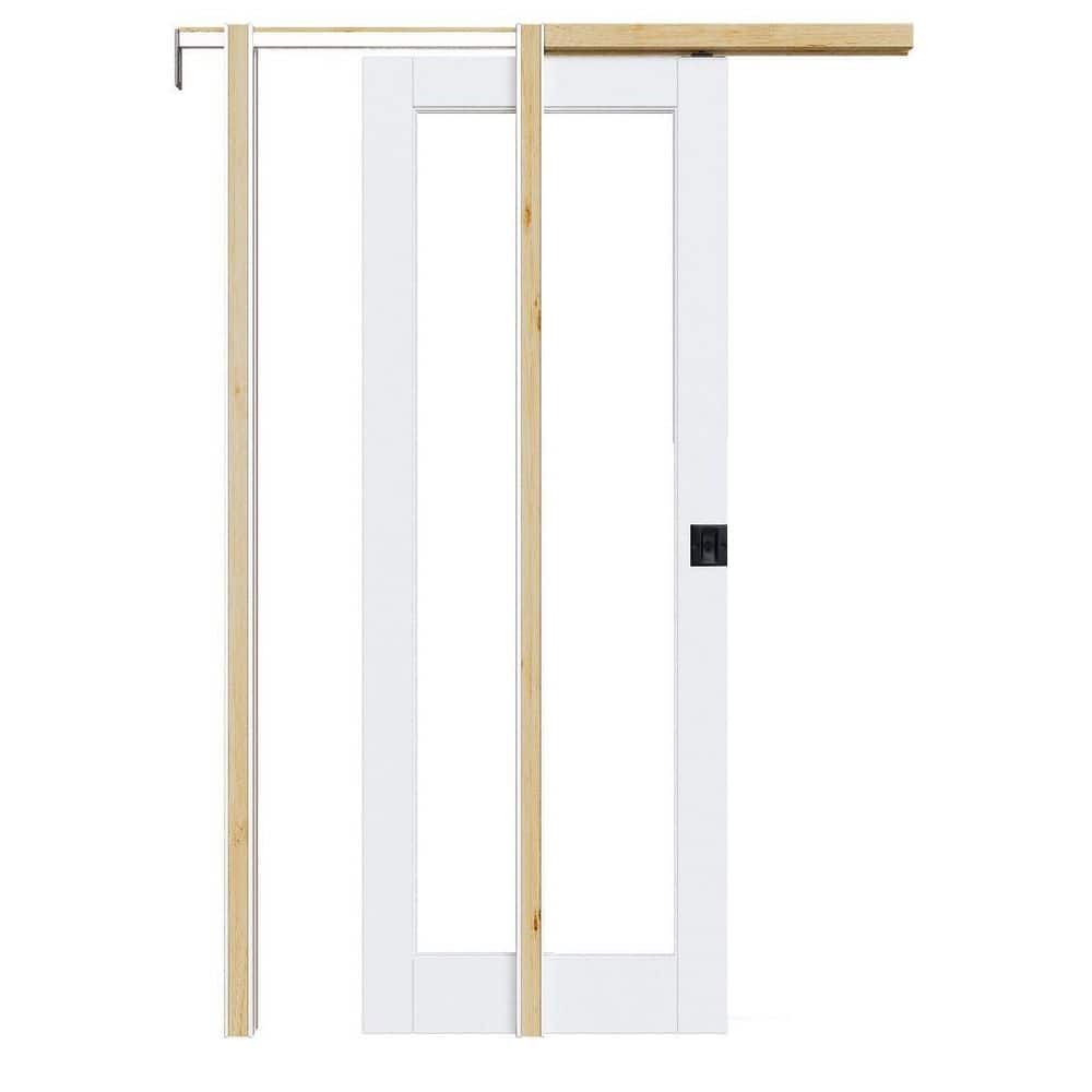 ARK DESIGN 28-in x 80-in White Primed MDF 1-Lite Clear Glass Pocket ...