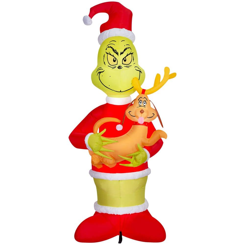 Gemmy 8 ft. H x 2.9 ft. W Airblown Grinch Holding Max Christmas ...