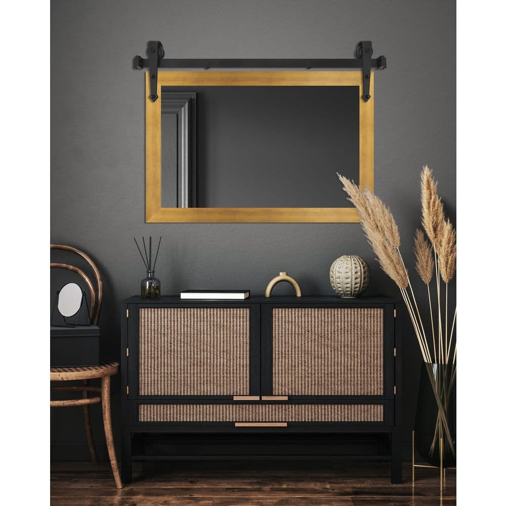 Rayne Mirrors (46 in. W x 33 in. H) Matte Gold Modern Rustic Mirror ...