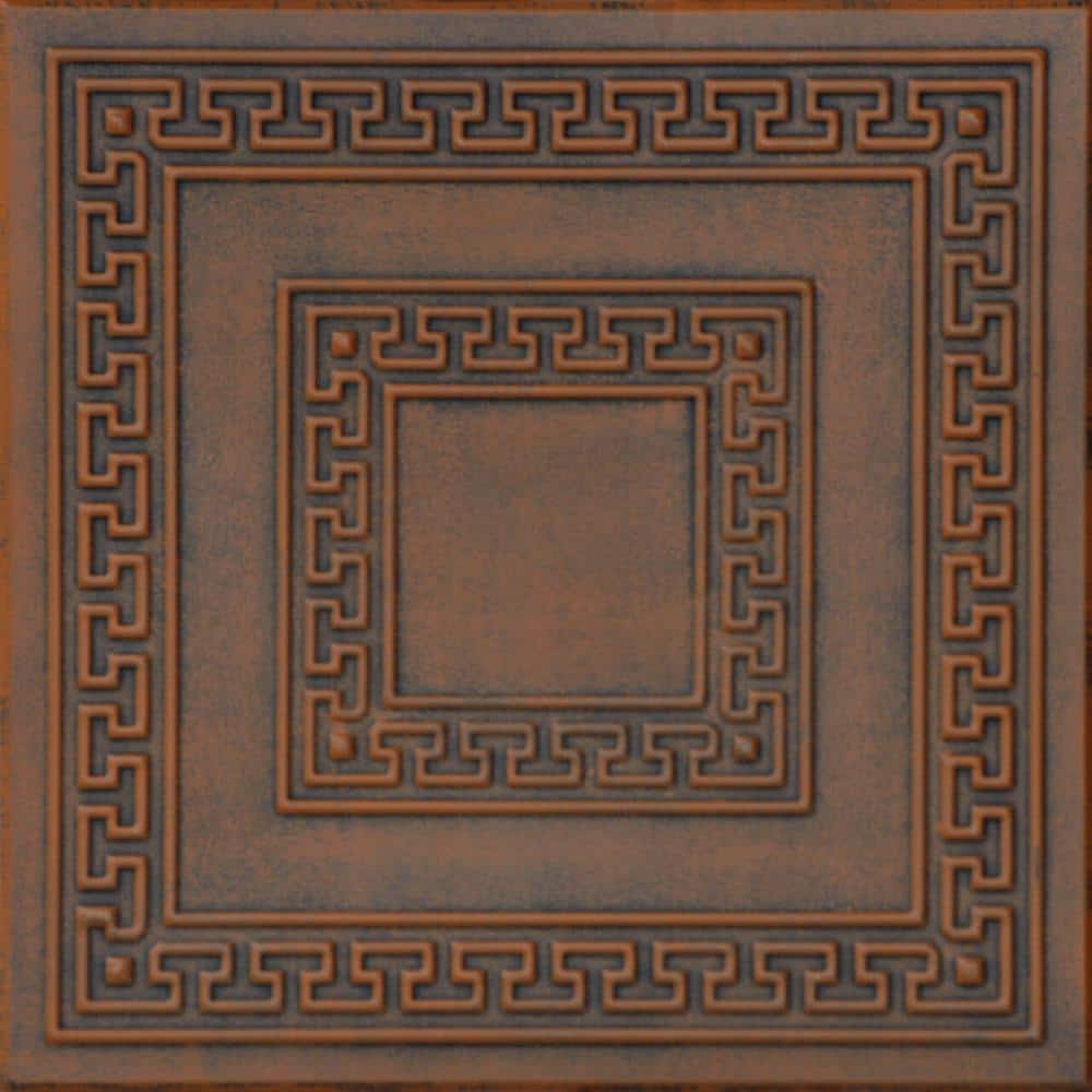 A La Maison Ceilings Greek Key Antique Copper Orange 1.6 ft. x 1.6 ft ...