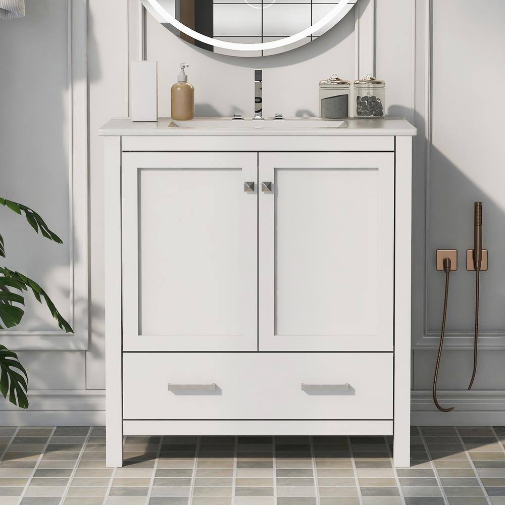 30in. W x 18.3 in. D x 34 in. H White Bathroom Vanity Freestanding ...