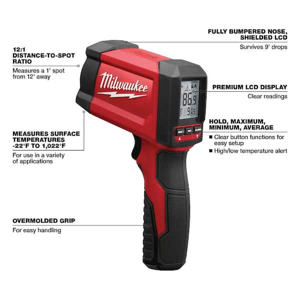 Milwaukee Laser Temperature Gun Infrared 12:1 Thermometer 2268-20 - The ...