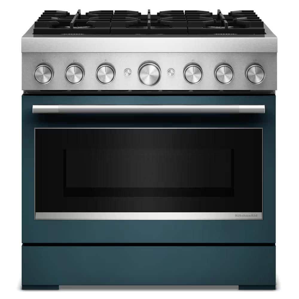 KitchenAid 36 in. 6 Burners Freestanding Dual Fuel Range in Agave with ...
