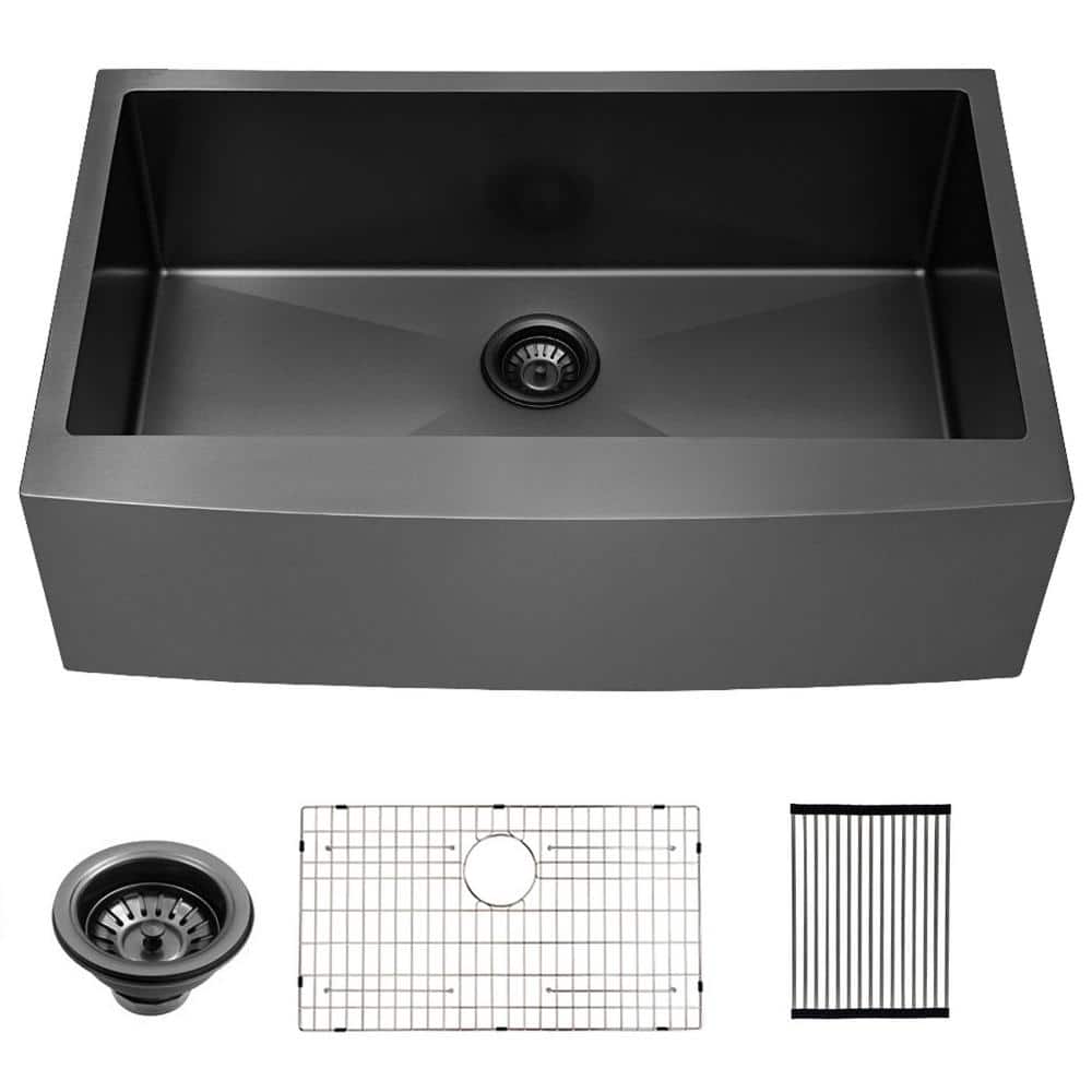 LORDEAR 27 in. Single Bowl Farmhouse Apron Kitchen Sink Gunmetal Black ...