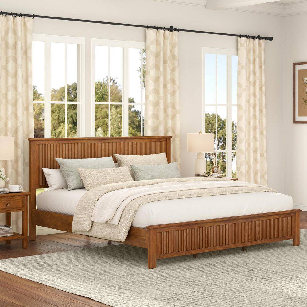 OrangeOne Modern Brown Solid Wood Bed Frame King Platform Bed with ...