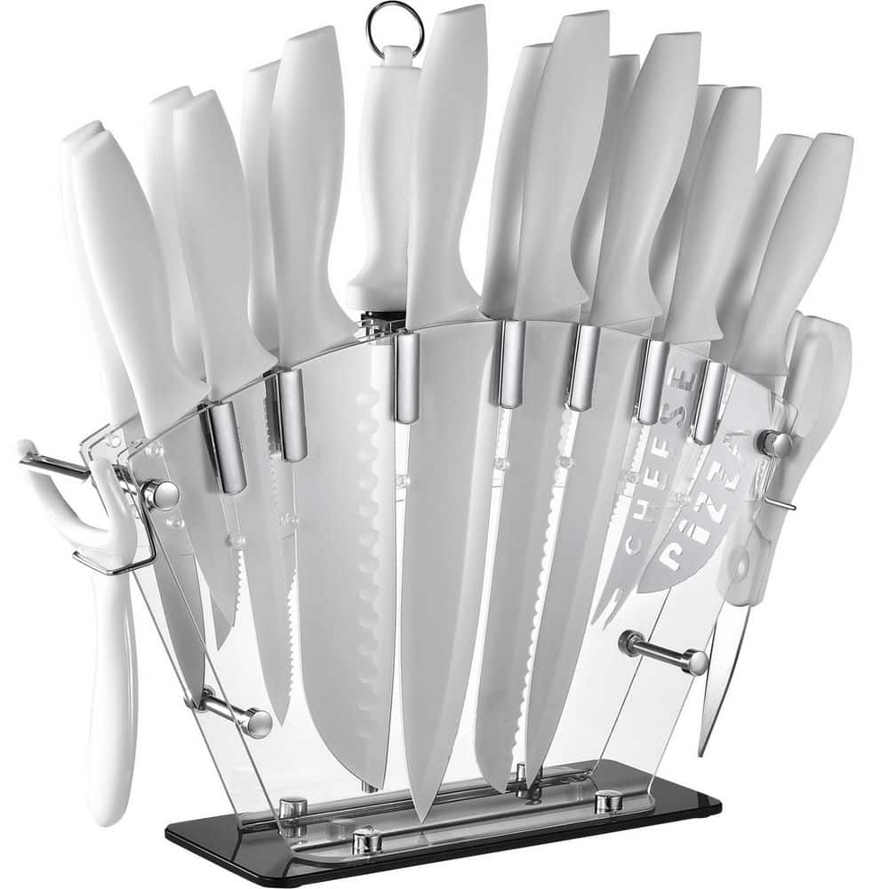Numhew 19-Piece White Stainless Steel Kitchen Knife Set with Acrylic ...