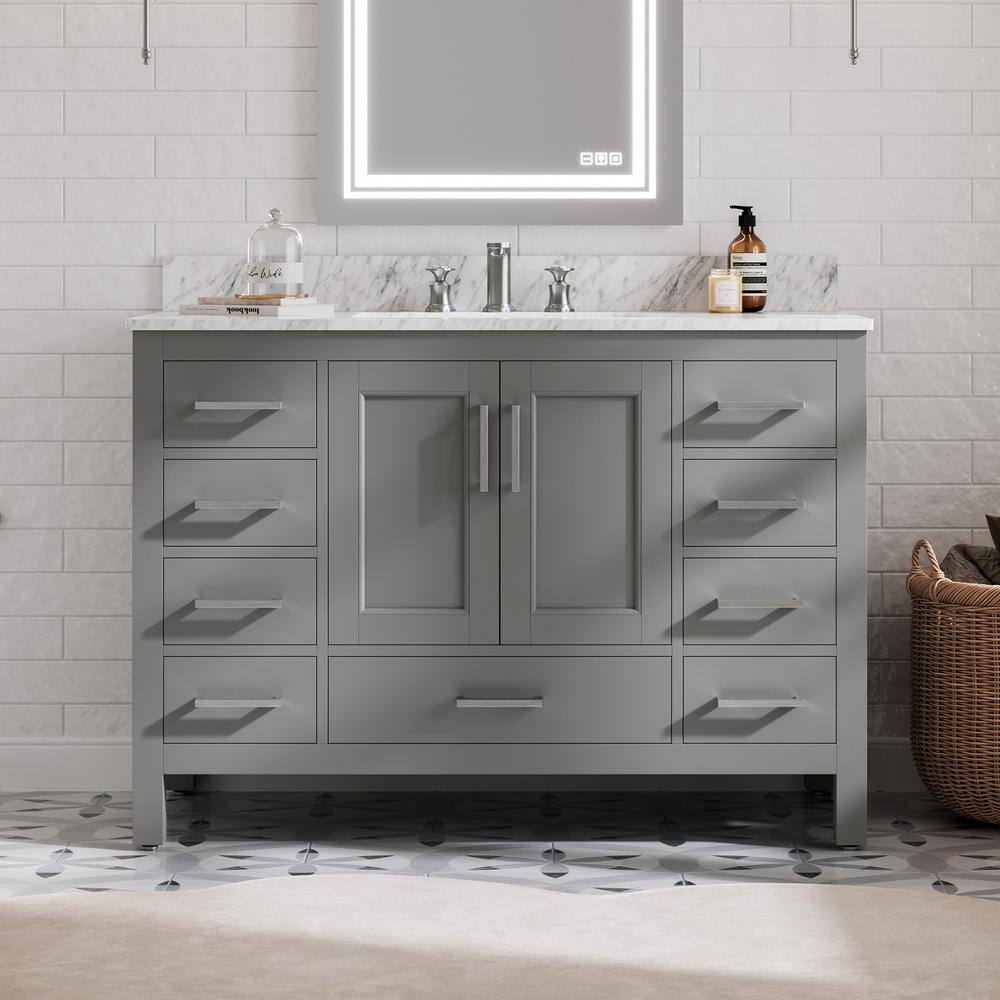 SJ STAR&JANE Thera 48 in. W x 22 in. D x 34 in. H Bath Vanity in Grey with Venato Carrara Top ...