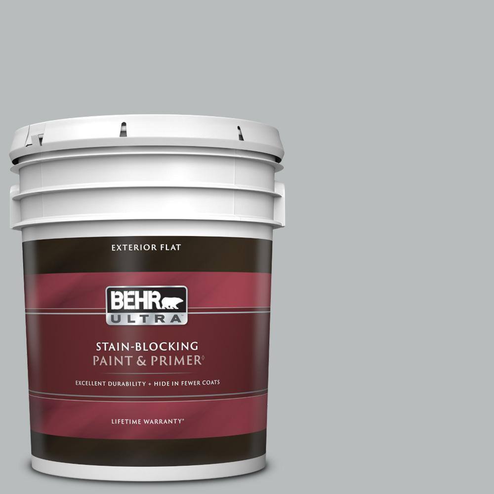 BEHR ULTRA 5 gal. #PPU18-05 French Silver Flat Exterior Paint & Primer ...
