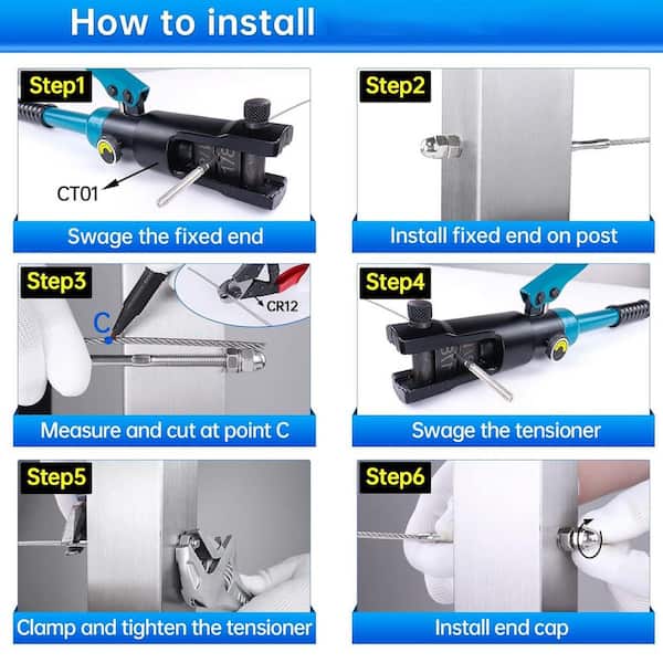 Afoxsos 1/8 in. Stainless Steel Hand Swage Threaded Stud Tensioner Cable for Cable Railing ...